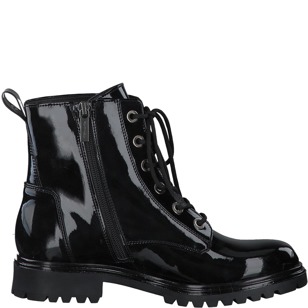 Tamaris Soul Patent Combat Boot in Black Patent
