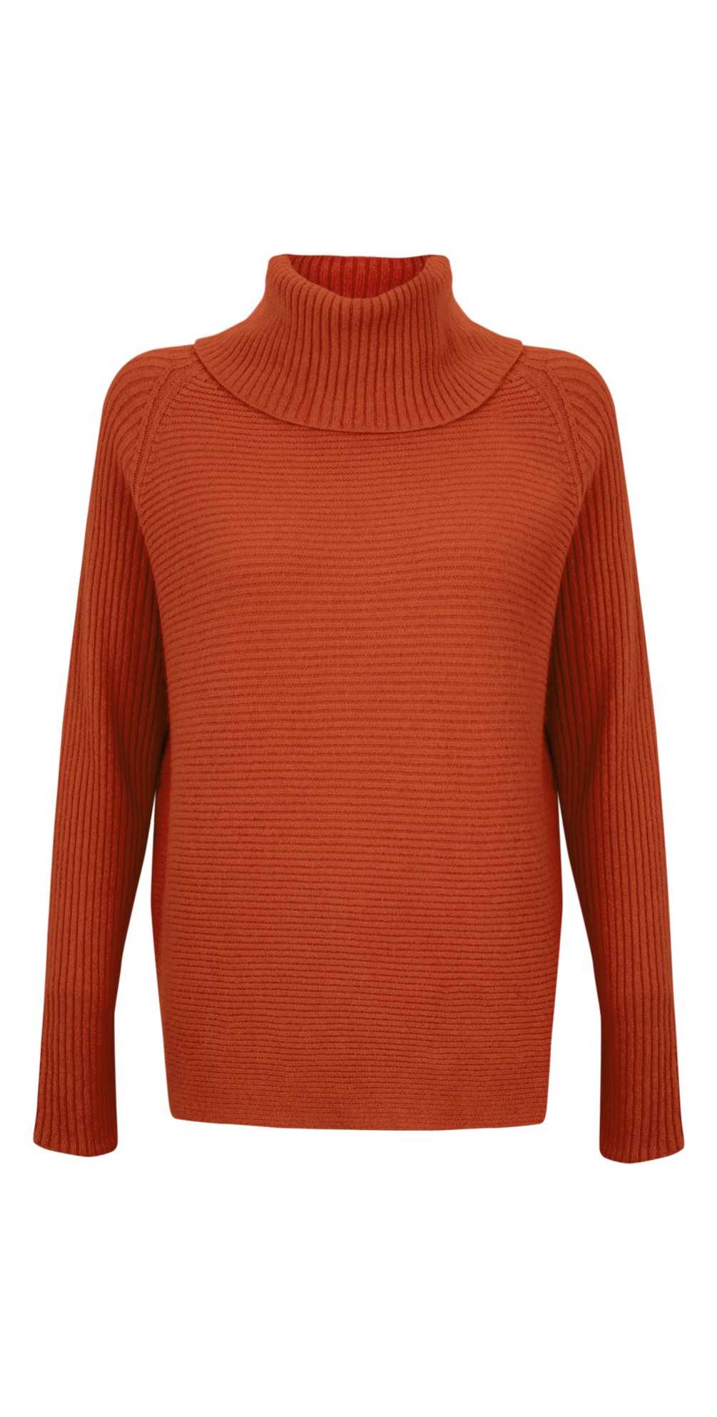 Amazing Woman Fliss Roll Neck Raglan Sleeve Ribbed Knit in Pumpkin