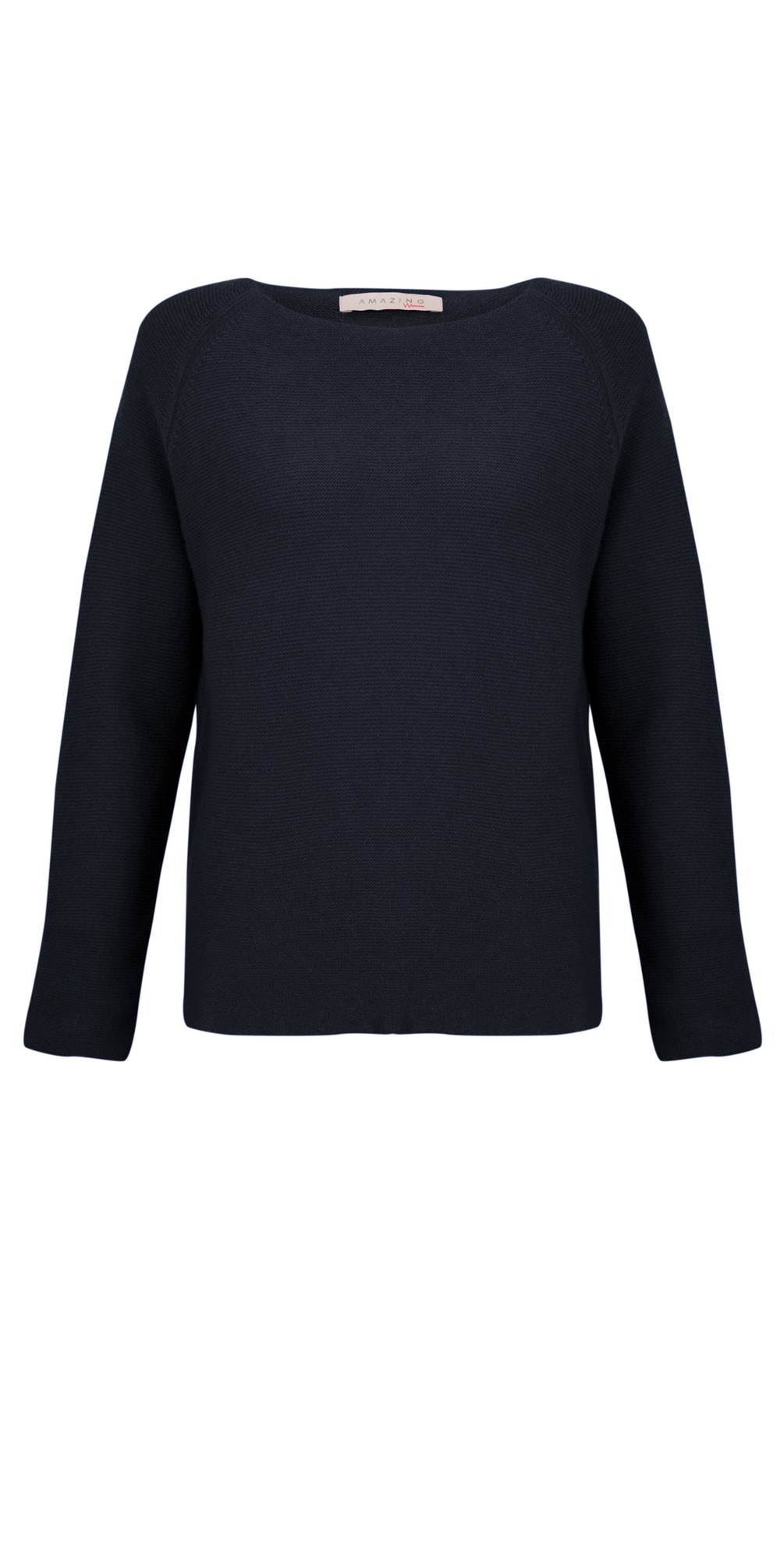 Amazing Woman Fiona Round Neck Raglan Sleeve Rib Knit Jumper in Navy
