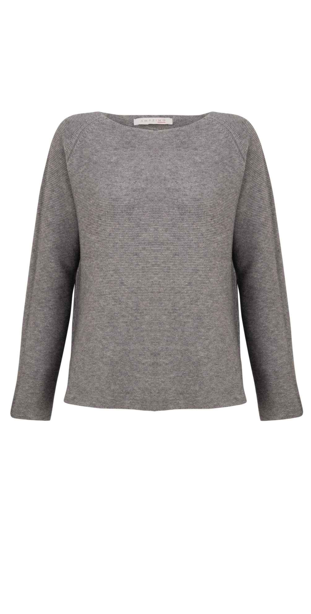 Amazing Woman Fiona Round Neck Raglan Sleeve Rib Knit Jumper in Grey Marl