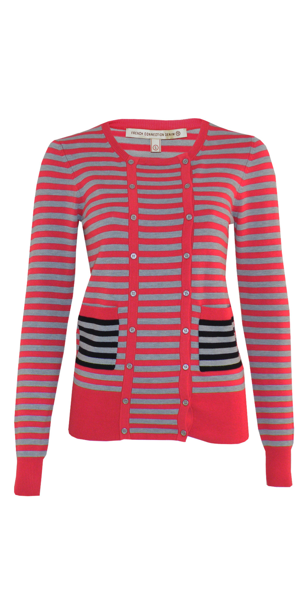 French Connection Bambi Stripe Cardigan in Grey Mel