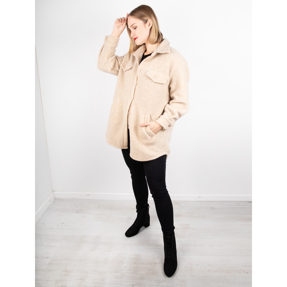 Amazing Woman Montreux Boiled Wool Shacket in Beige