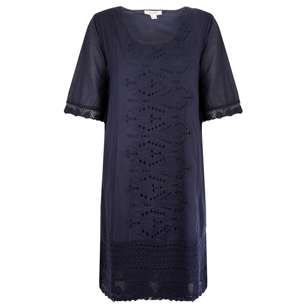 Orientique Certified Organic Broderie Dress in Navy