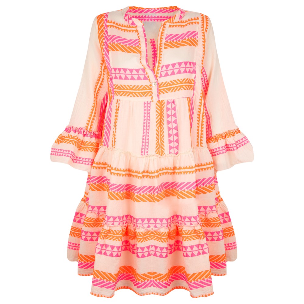 TOC Ella Greek Style Tunic Dress in Neon Orange / Pink
