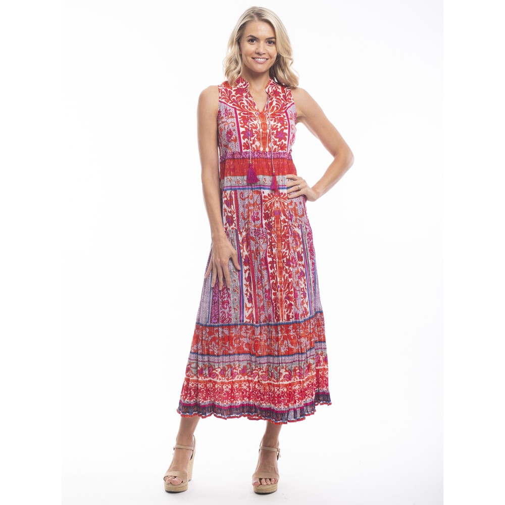 Orientique Ibiza Maxi Dress in Red Pink Multi