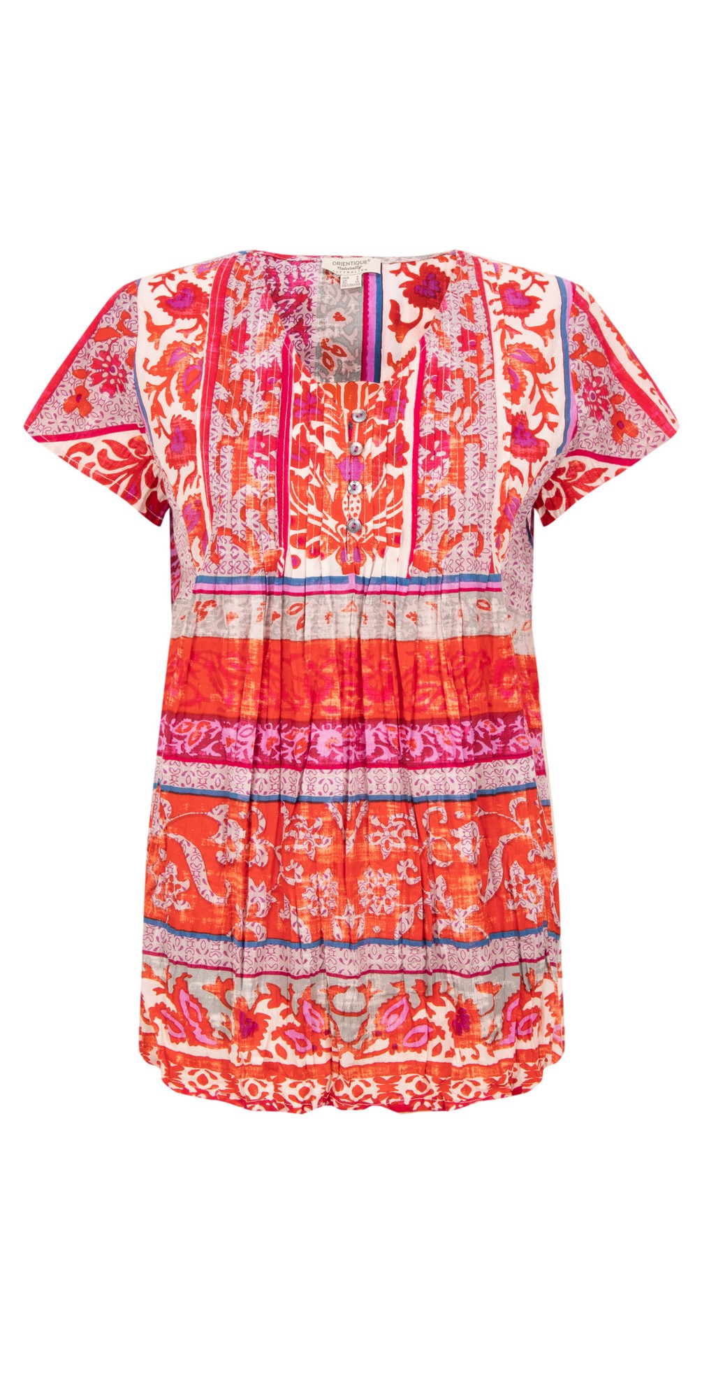 Orientique Ibiza Pleated Top in Red Pink Multi