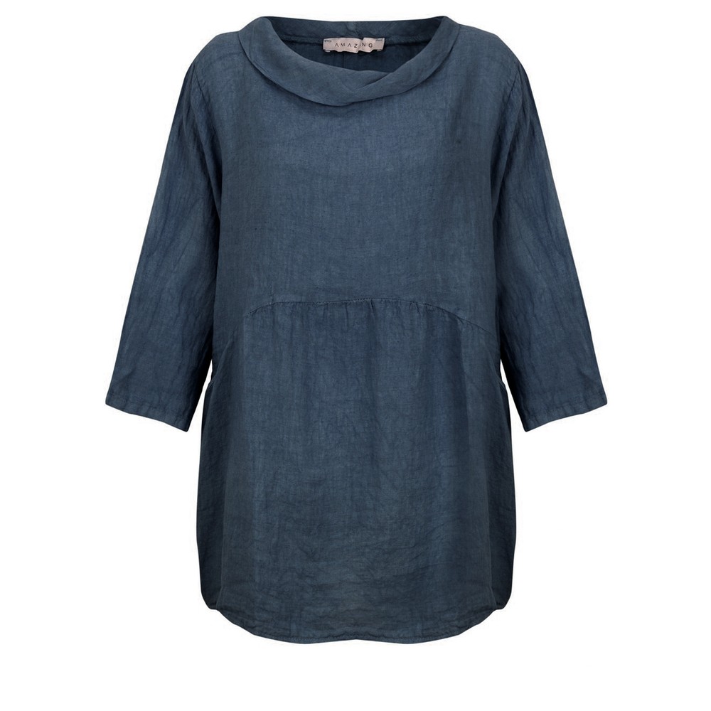 Amazing Woman Lexia Navy Blue Linen Top in Navy Blue