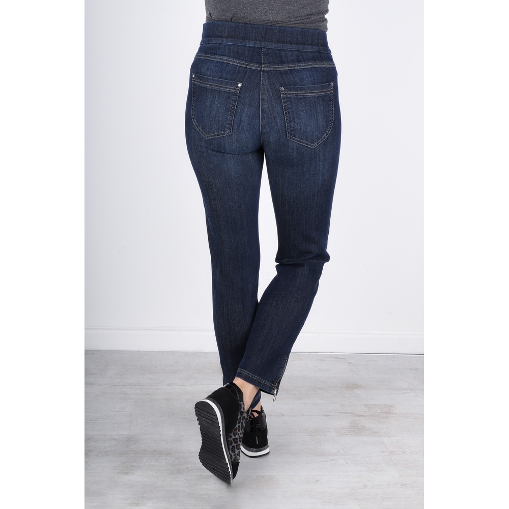 Robell Nena Navy Washed Denim Ankle Zip Cropped Jeans in Dark Denim 69