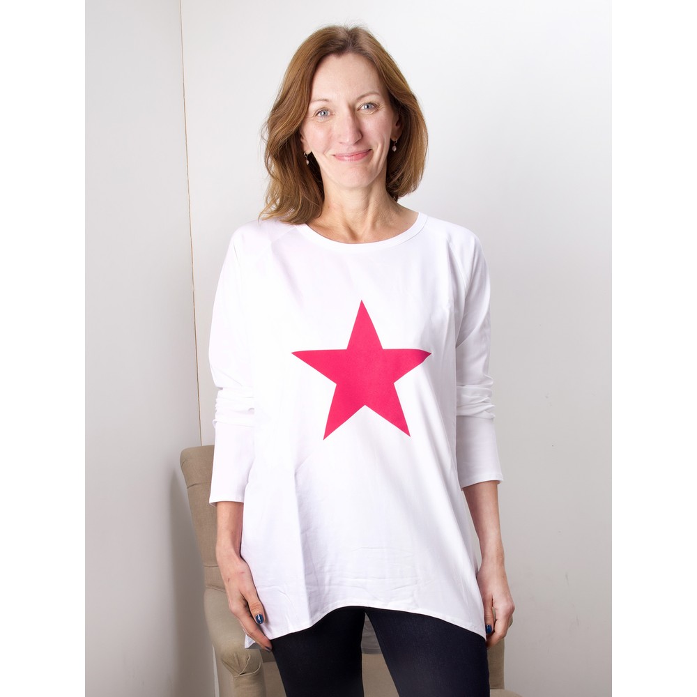 Chalk Robyn Star Top in White / Bright Pink