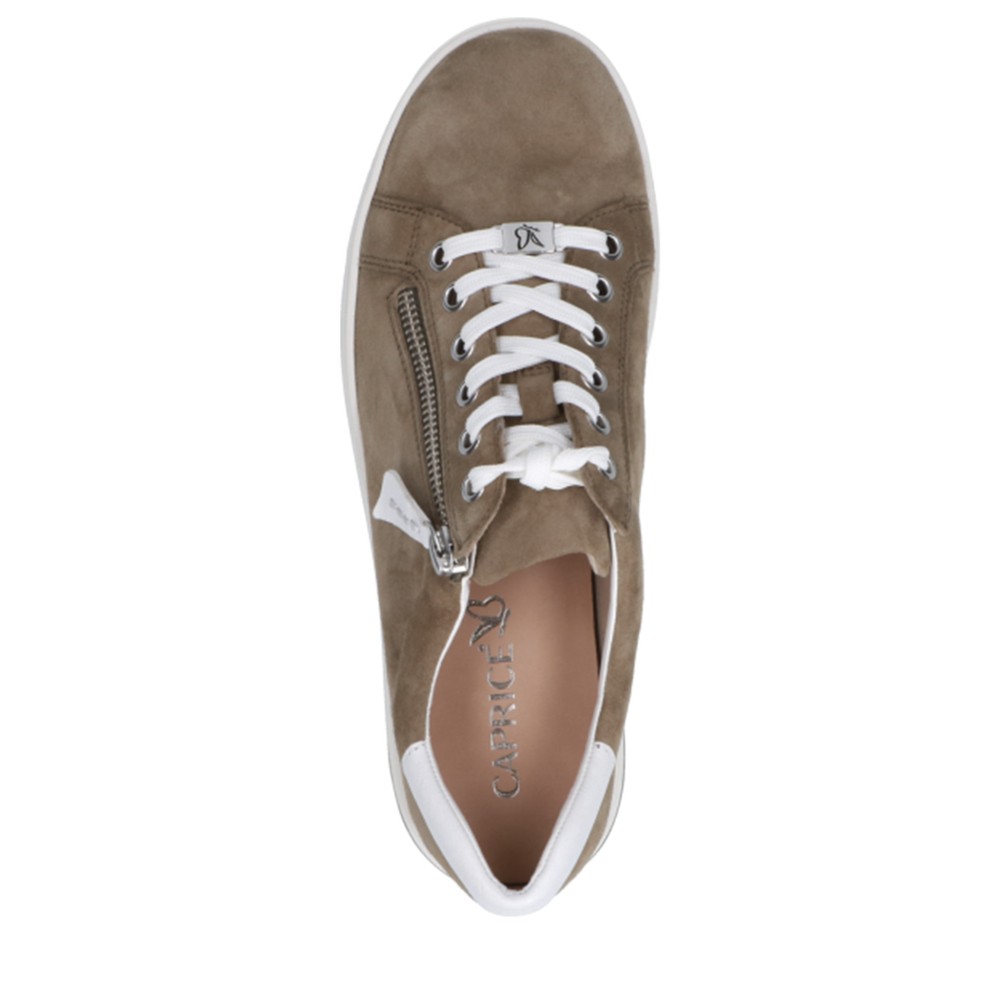 Caprice Footwear Manou Cactus Suede Zip Trainer in Cactus Suede
