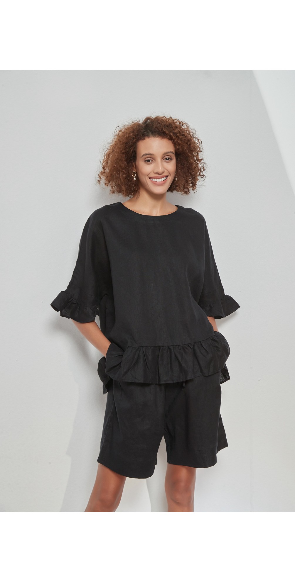 Tirelli Frill Hem Top in Black