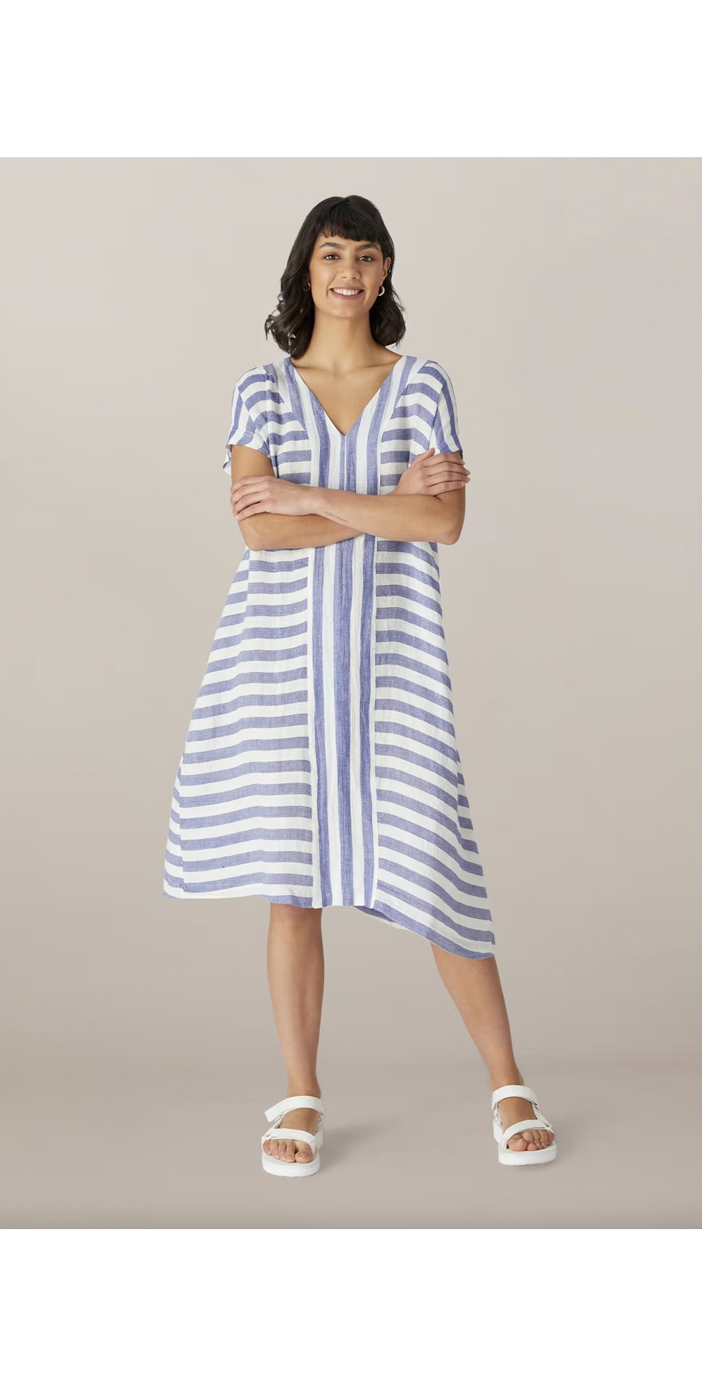 Sahara Stripe A-Line Dress in Delphi / White