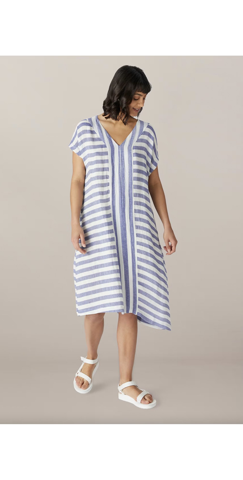 Sahara Stripe A-Line Dress in Delphi / White