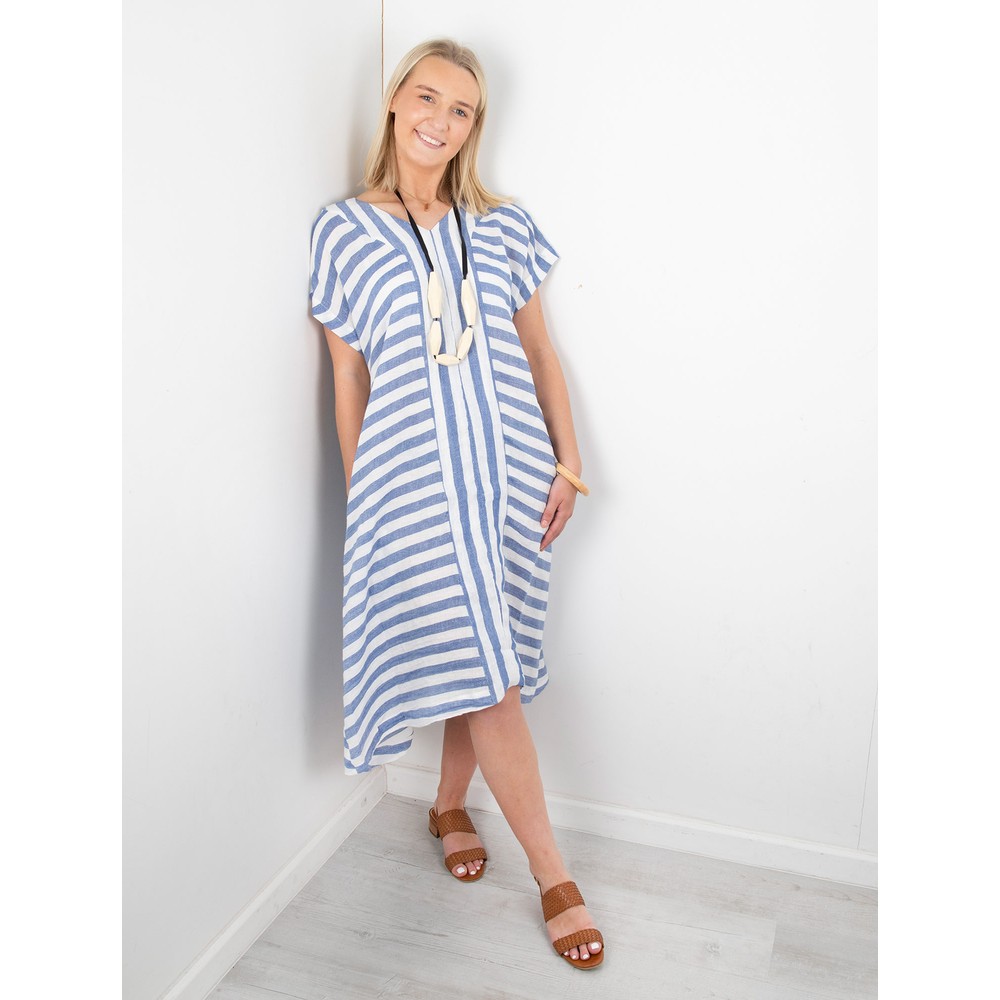 Sahara Stripe A-Line Dress in Delphi / White