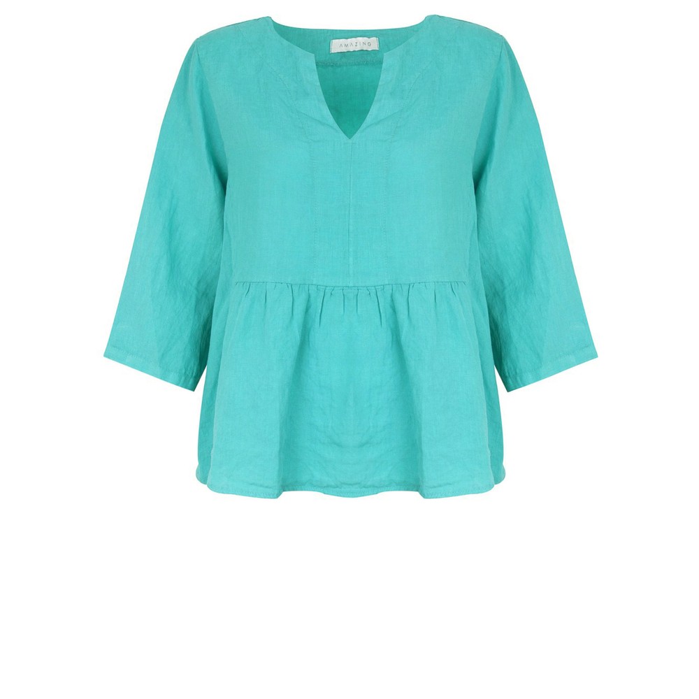 Amazing Woman Elodie Turquoise Linen Peplum Top in Turquoise