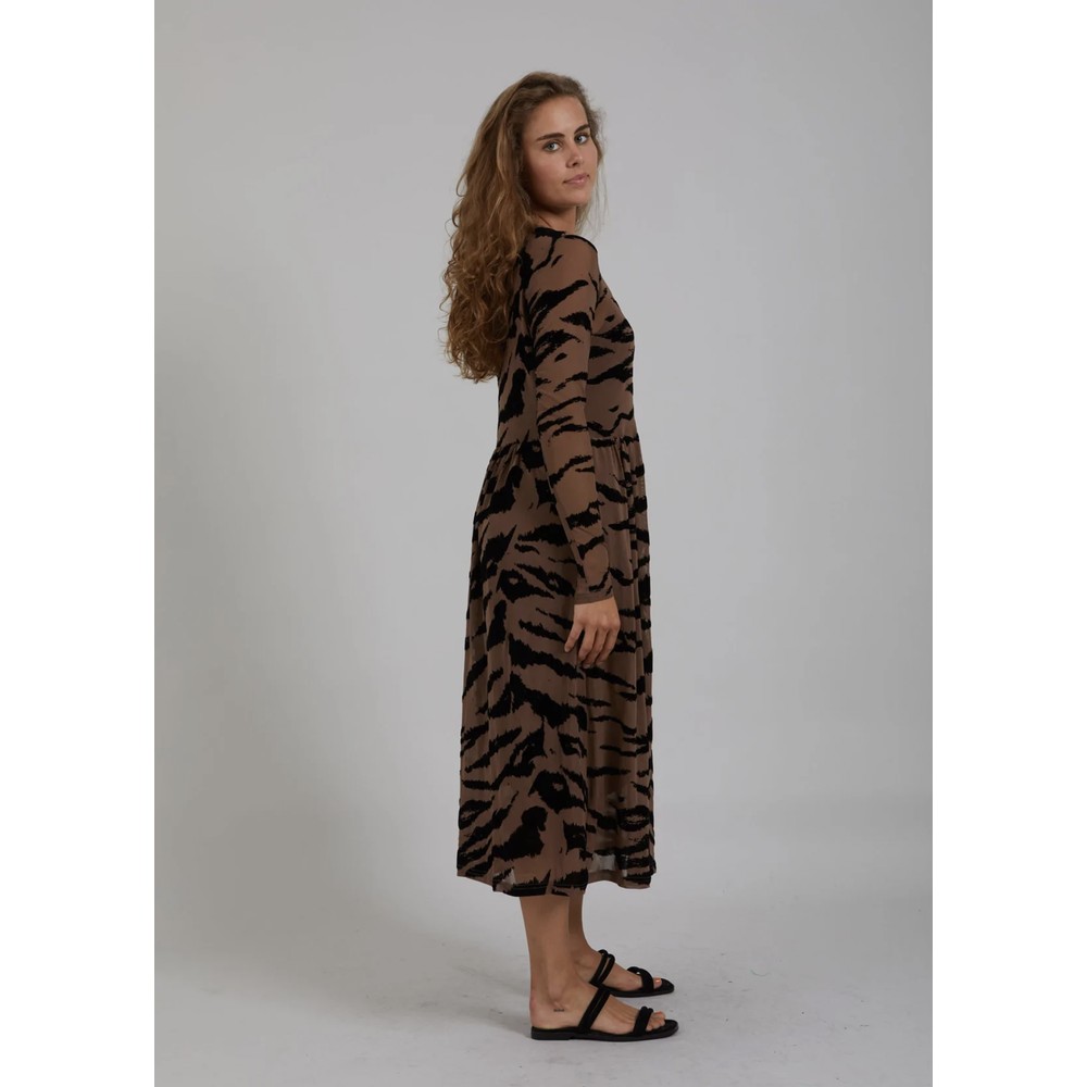 Coster Copenhagen Zebra Mesh Print Long Dress in Brown