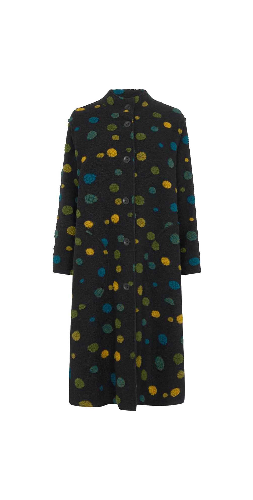 Sahara Fuzzy Dot Felt Coat in Black / Multi