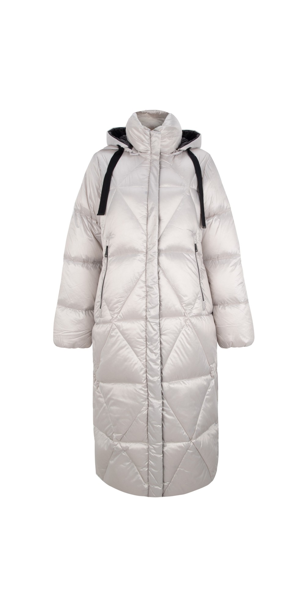 Frandsen Trekant Longline Triangle Puffer Coat in Stone / Black
