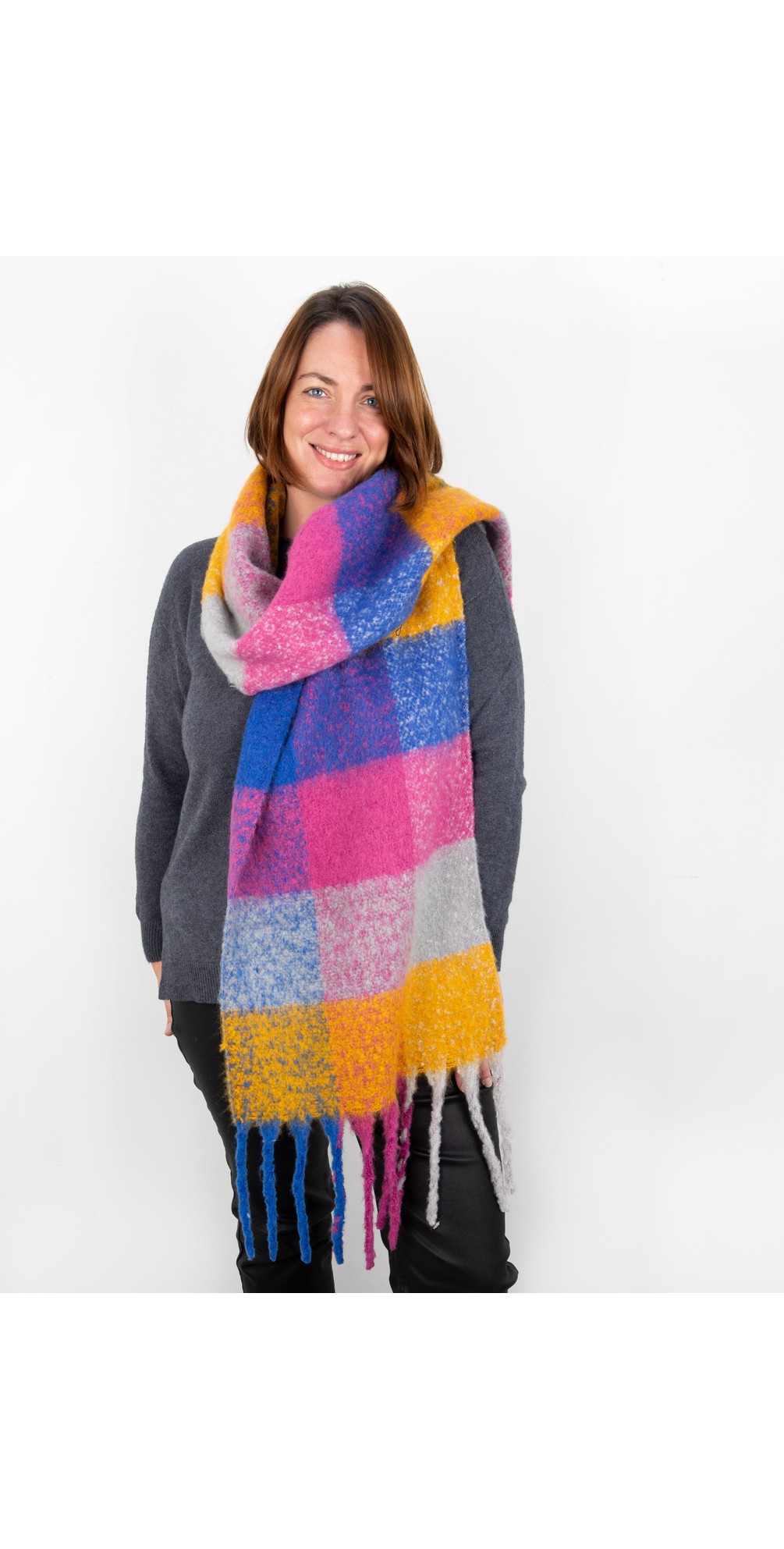 Gemini Label Accessories Bright Check Scarf in Bright Multi