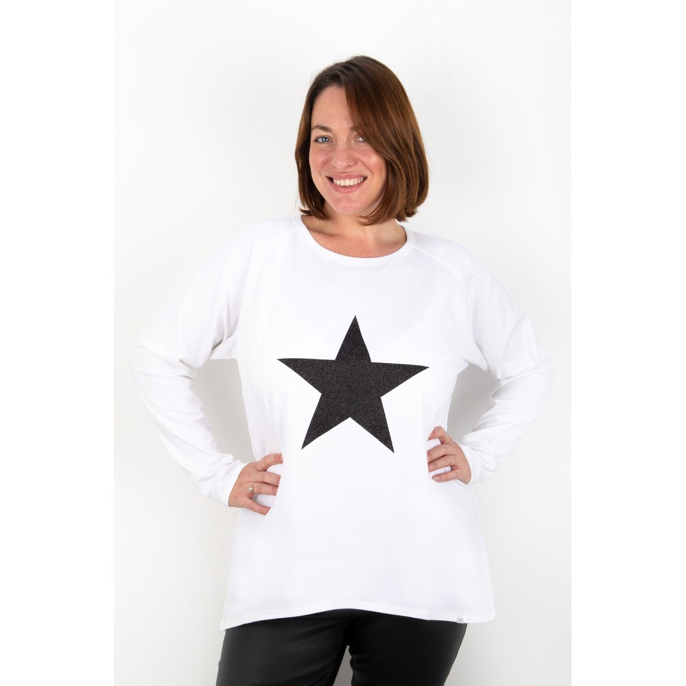 Chalk Robyn Star Top in White / Black Glitter