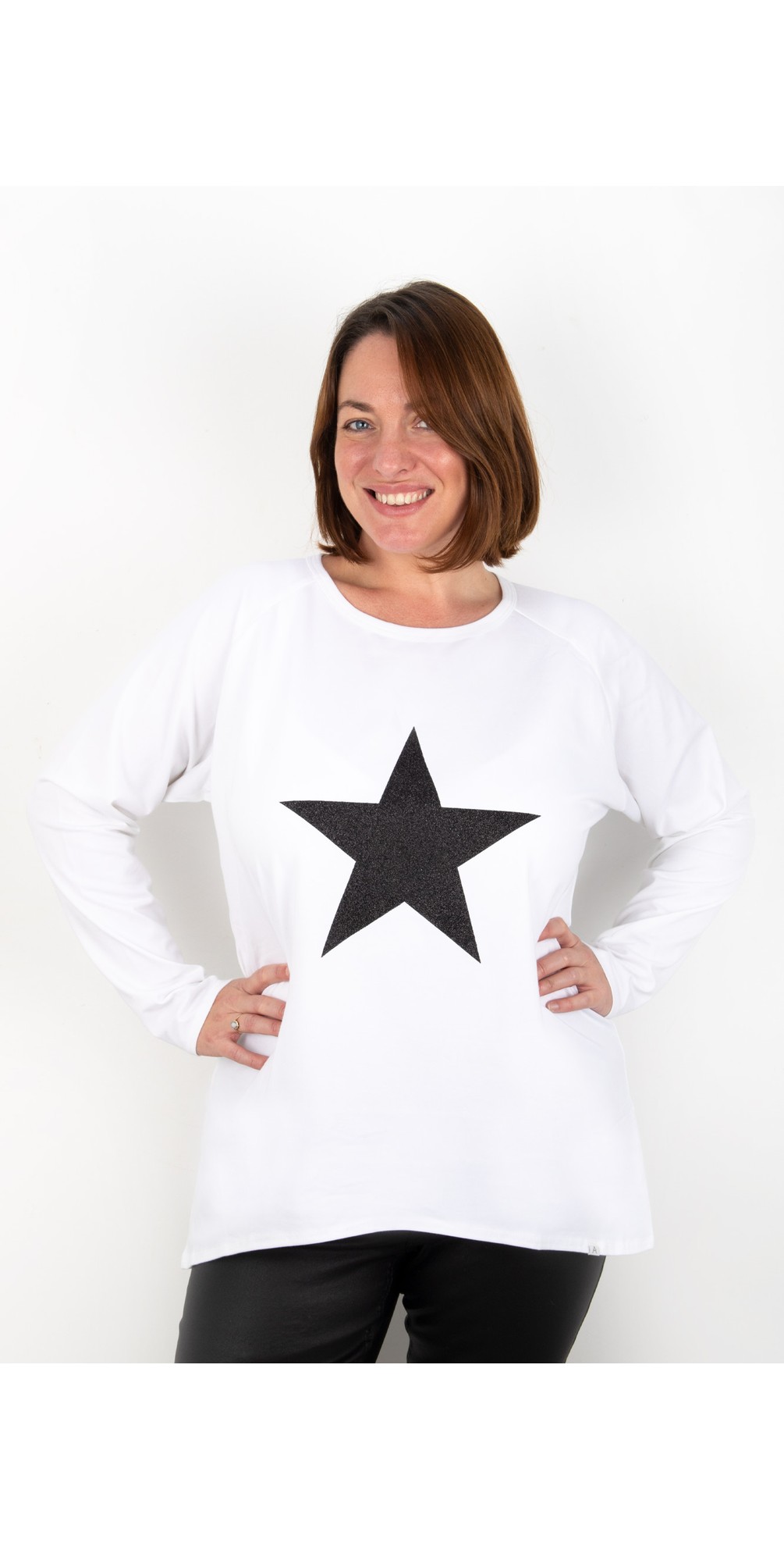 Chalk Robyn Star Top in White / Black Glitter