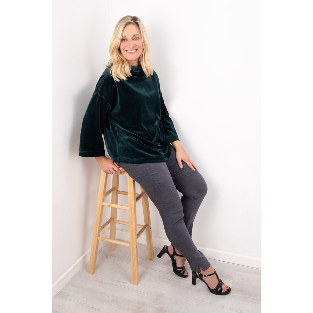 Sahara Velvet Jersey Cowl Neck Top in Spruce