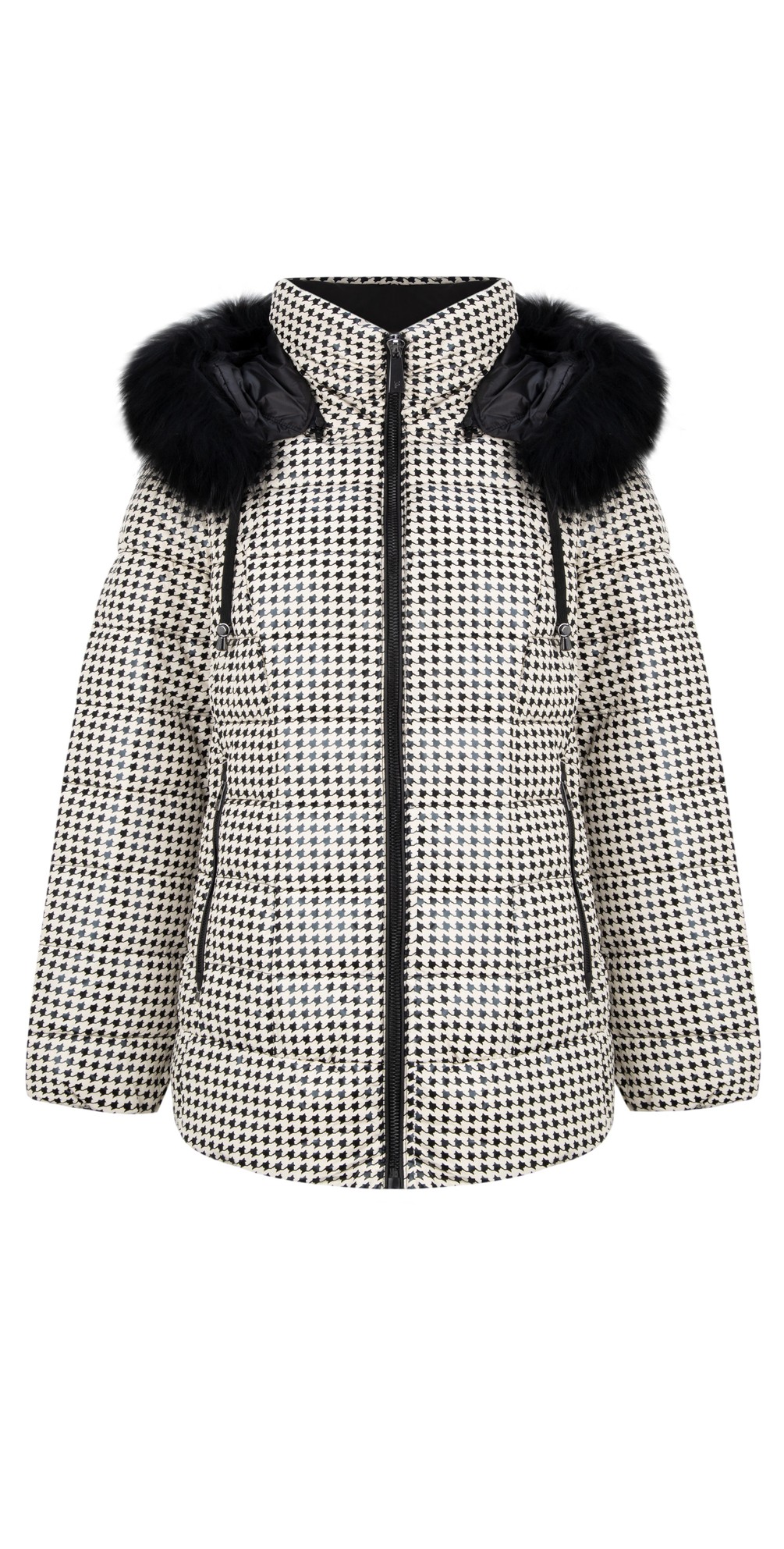 Frandsen Pied Dog Tooth Short Puffer Jacket in Black / White