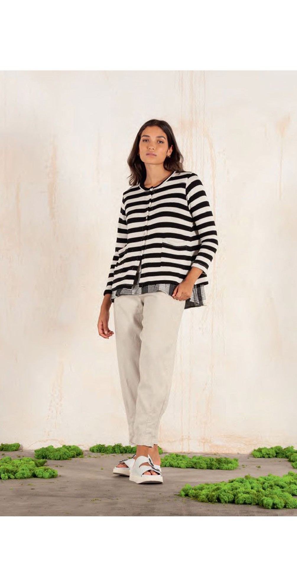 Mama B Matita Nero & Latte Stripe Cardigan in Nero / Latte