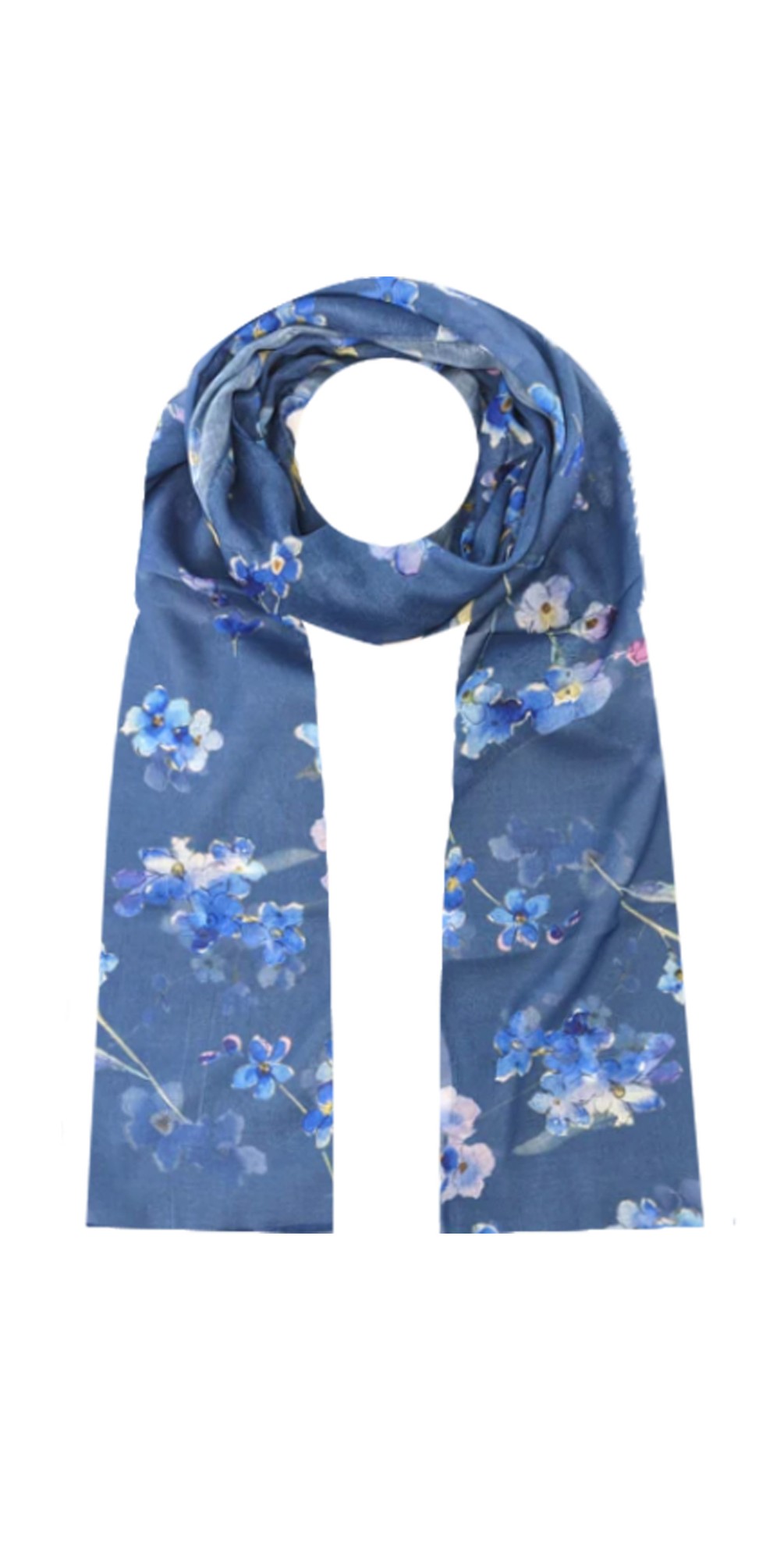 Black Ginger Forget Me Not Denim Printed Scarf in Forget Me Not Denim