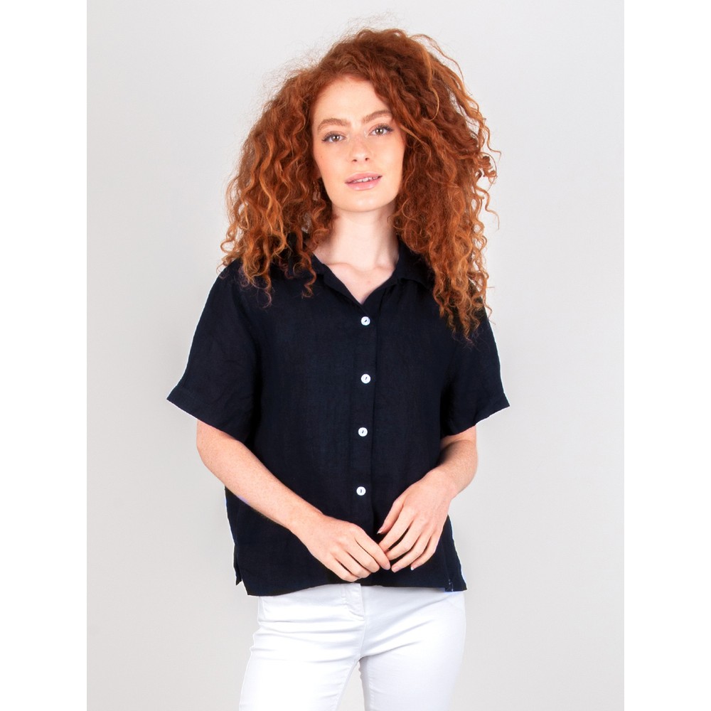 Amazing Woman Marilyn Bright Navy Boxy Linen Shirt in Bright Navy