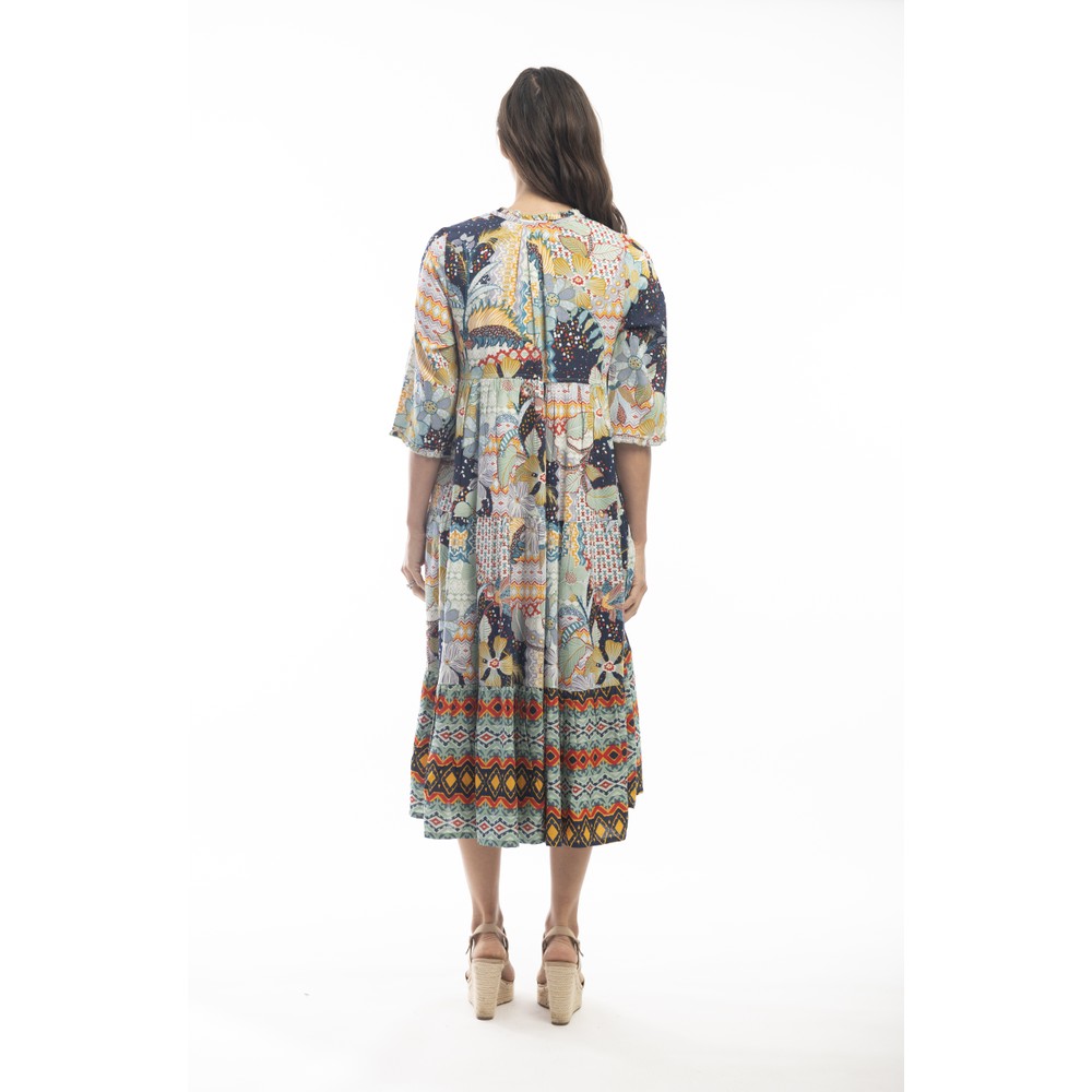 Orientique Lisbon Boho Midi Dress in Navy Mix