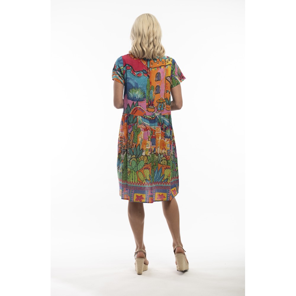 Orientique La Cantina Ruched Dress in Multi Bright