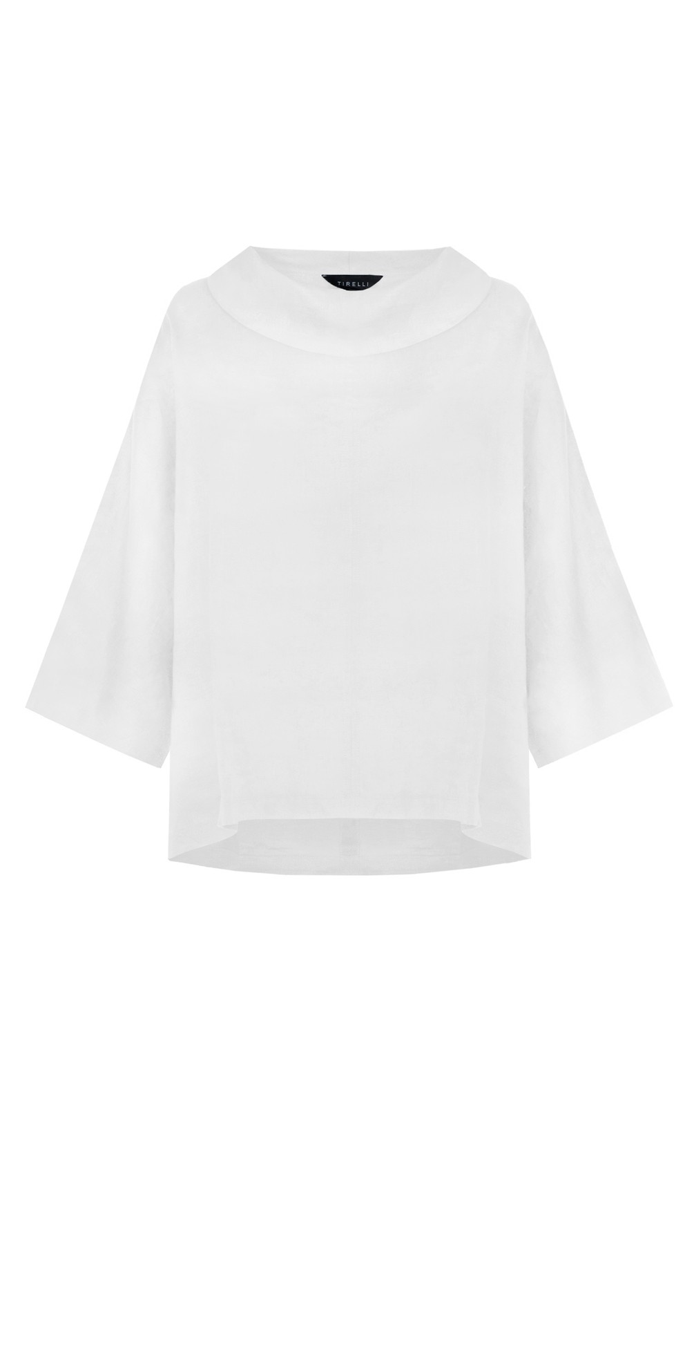Tirelli Funnel Neck White Linen Top in White