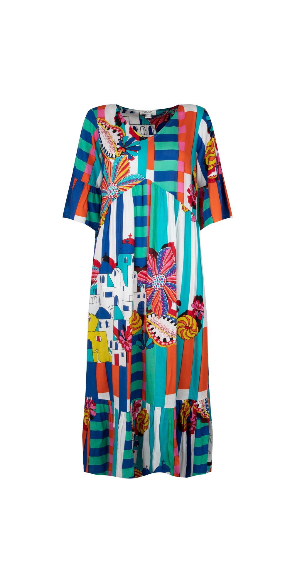 Orientique Oia Stripe Peak Maxi Dress in Multi Bright