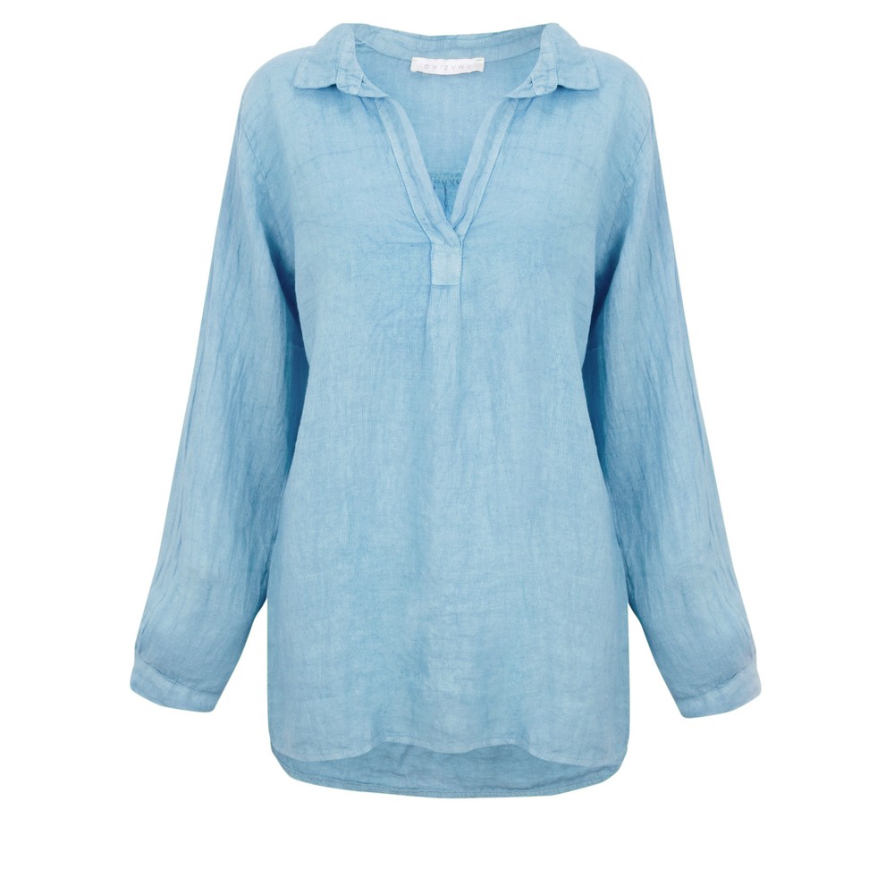 Amazing Woman Bela Ice Blue Long Sleeve Linen Top in Ice Blue