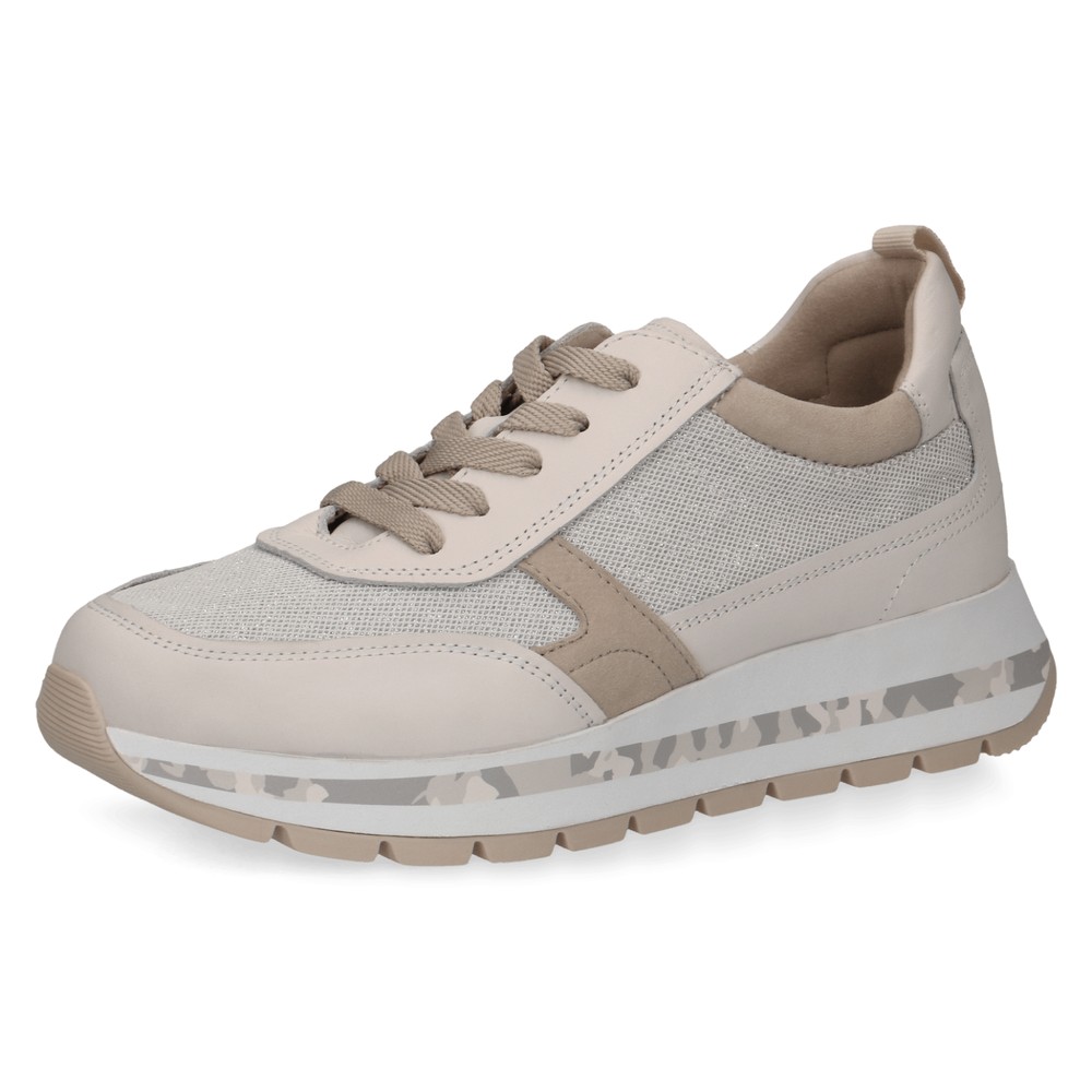 Caprice Footwear Vanessa Leather Shimmer Panel Trainer in Off-White / Cream