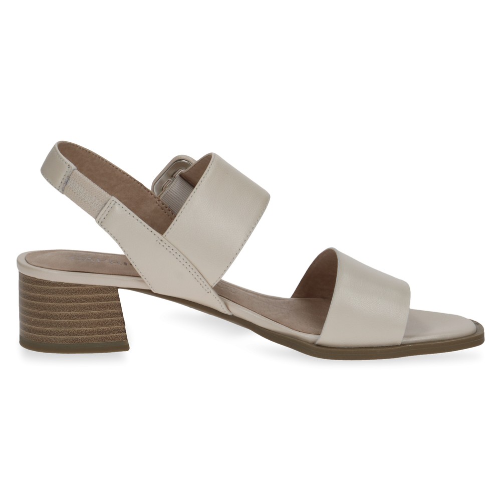 Caprice Footwear Siena Cream Perlato Leather Big Buckle Heeled Sandal ...