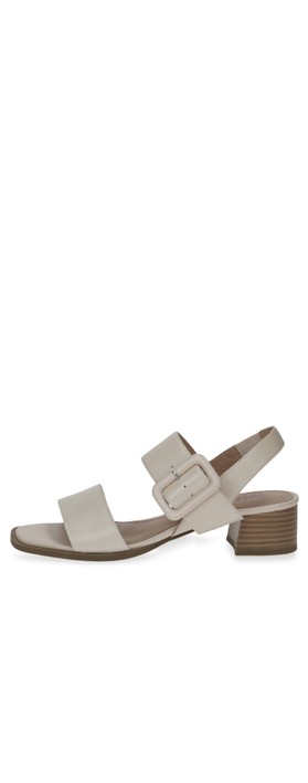 Caprice Footwear Siena Cream Perlato Leather Big Buckle Heeled Sandal ...