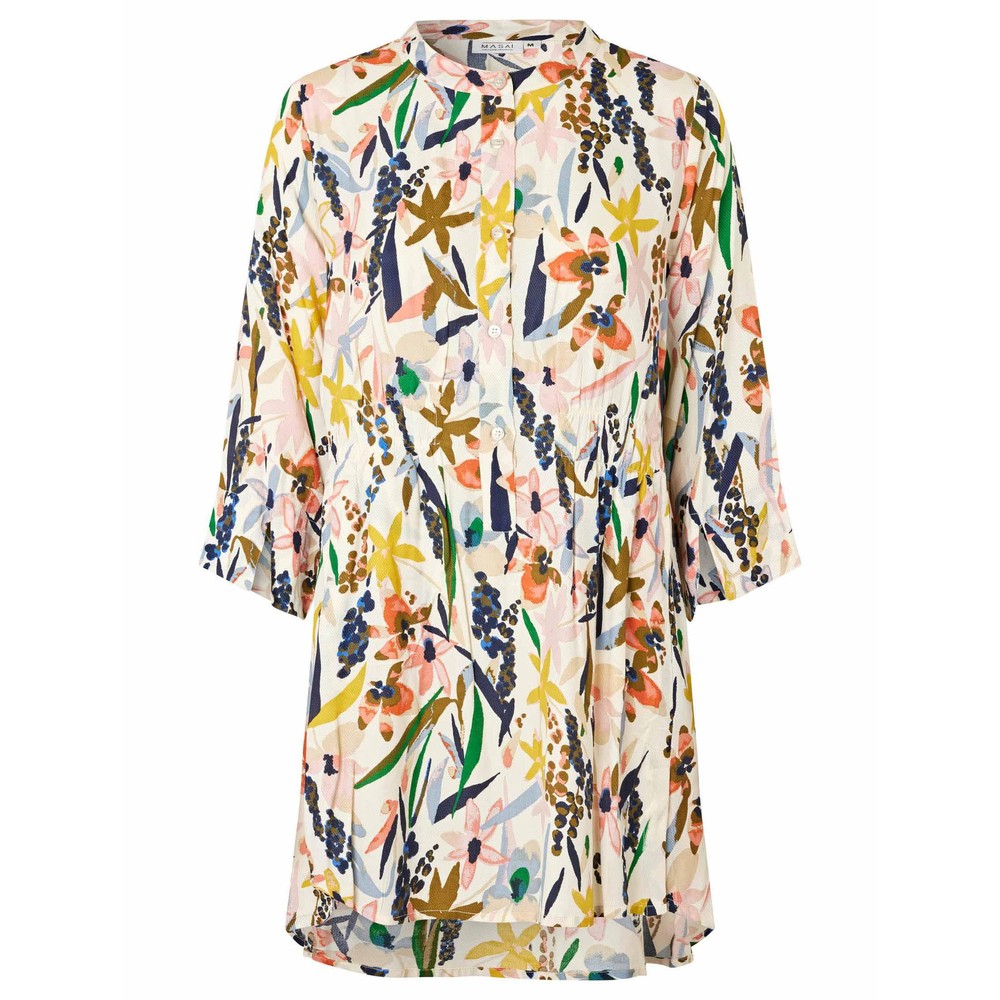 Masai Clothing MaGaja Bright Floral Waist Detail Tunic Shirt in Whitecap