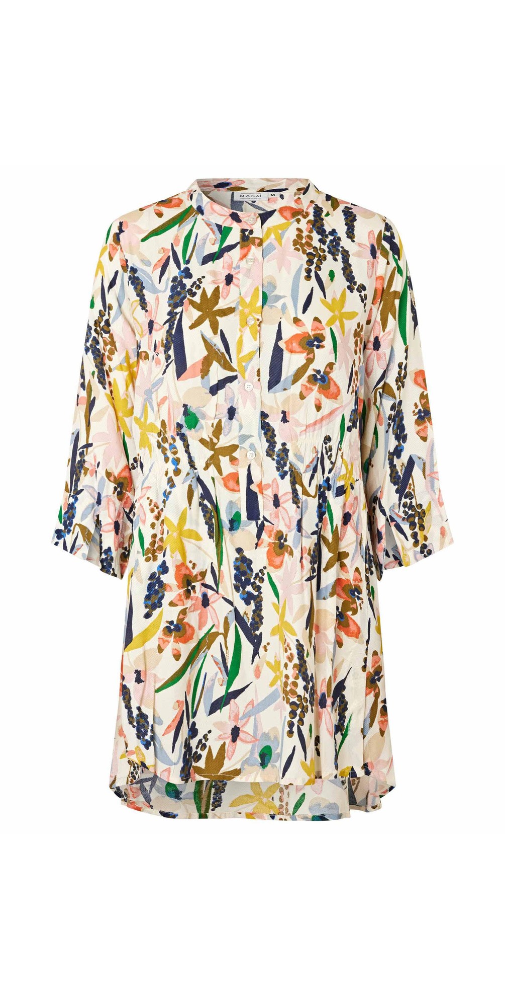 Masai Clothing MaGaja Bright Floral Waist Detail Tunic Shirt in Whitecap