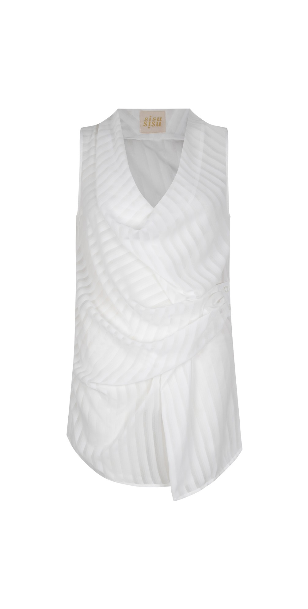 Sisu Sisu White Cowl Neck Sheer Stripe Top in White