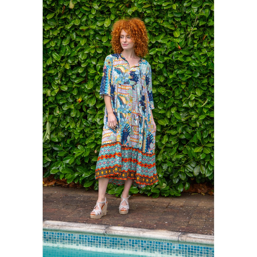 Orientique Lisbon Boho Midi Dress in Navy Mix