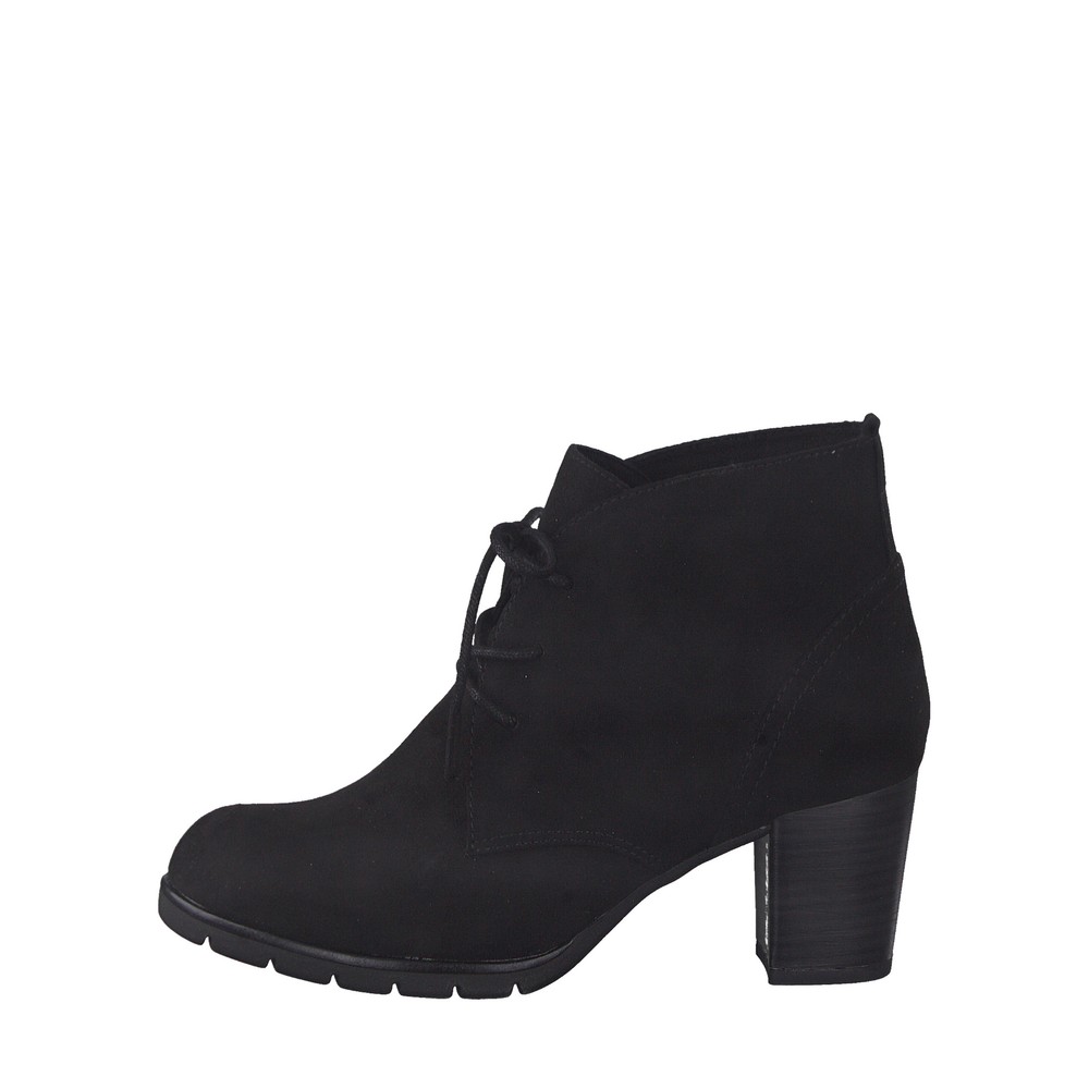 Marco Tozzi Pesa Black Faux Suede Heeled Ankle Boot in Black