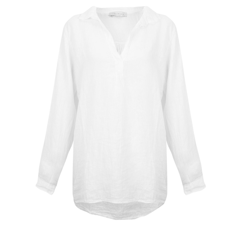 Amazing Woman Bela White Long Sleeve Linen Top in White