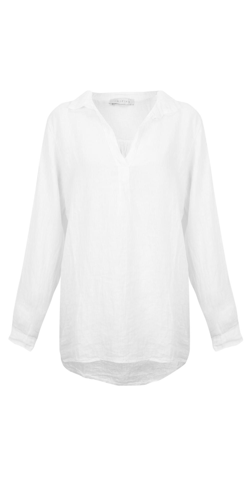 Amazing Woman Bela White Long Sleeve Linen Top in White