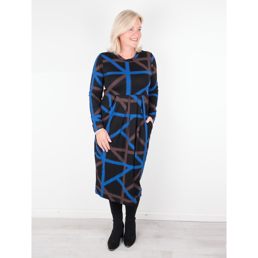 Masai Clothing MaNamo Geometric Lines Print Dress in Surf The Web