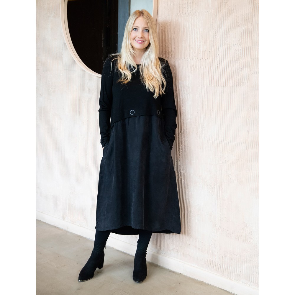 Foil Eye Eye Merino Contrast Dress in Black