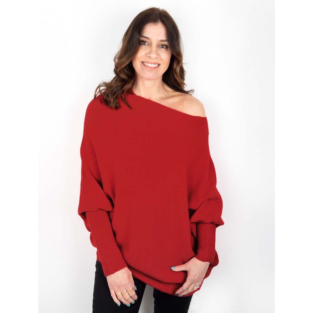 Amazing Woman Emilie Berry Red Rouge Asymmetric Draped Jumper in Berry ...