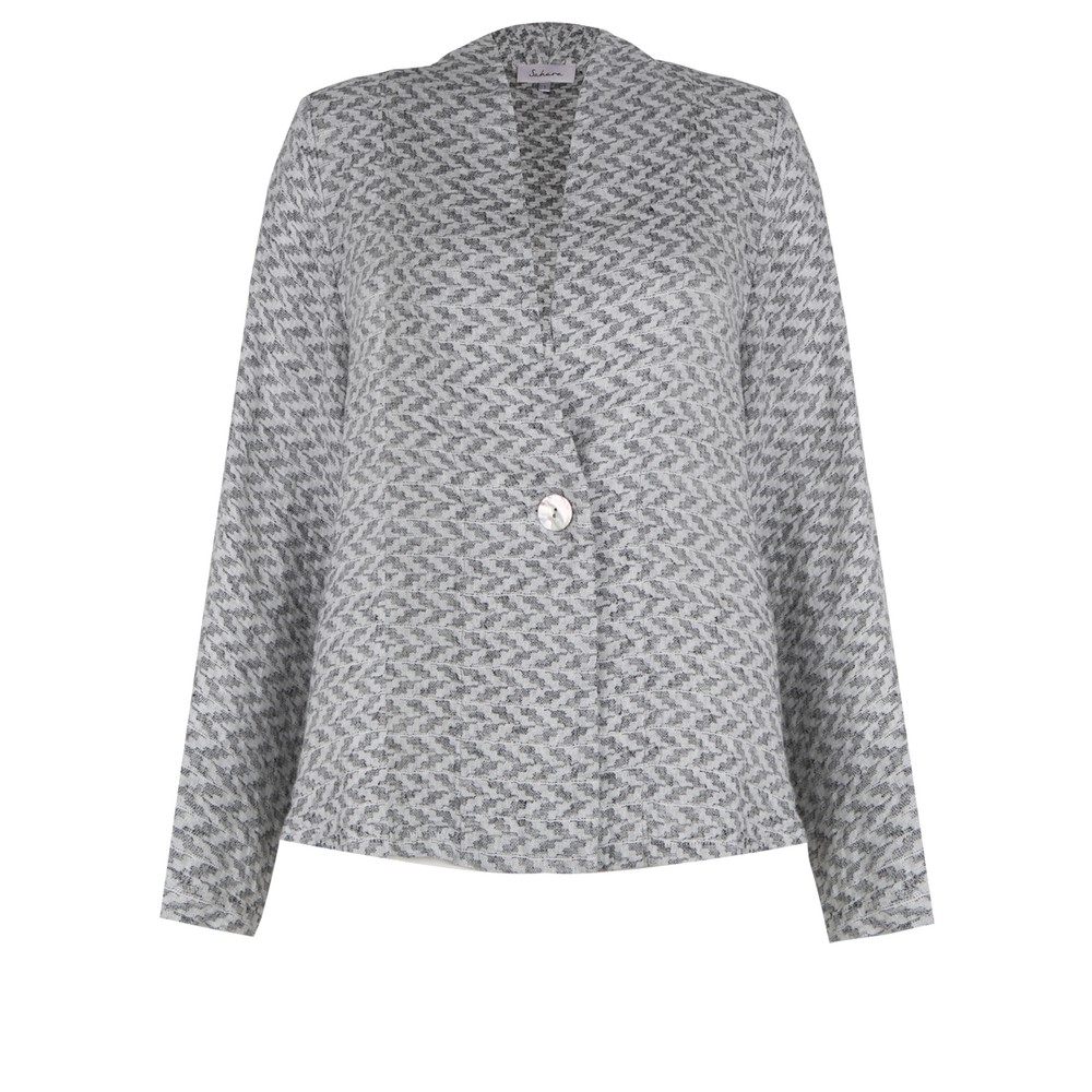 Sahara Abstract Linen Boxy Jacket in Black / White