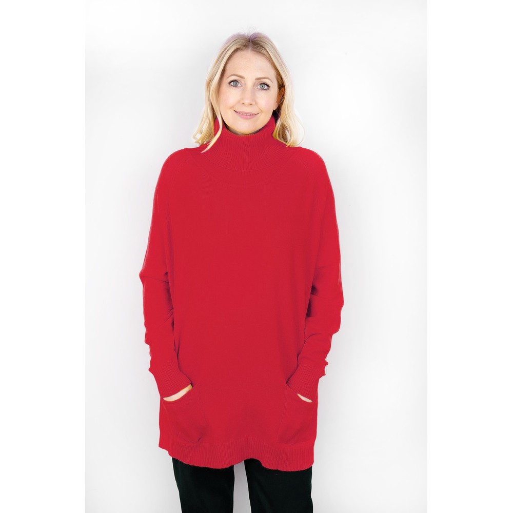 Amazing Woman Anna Berry Red Two Pocket Relaxed Fit Jumper in Berry Red